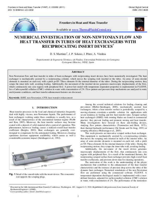 (PDF) NUMERICAL INVESTIGATION OF NON-NEWTONIAN FLOW AND HEAT TRANSFER IN TUBES OF HEAT ...