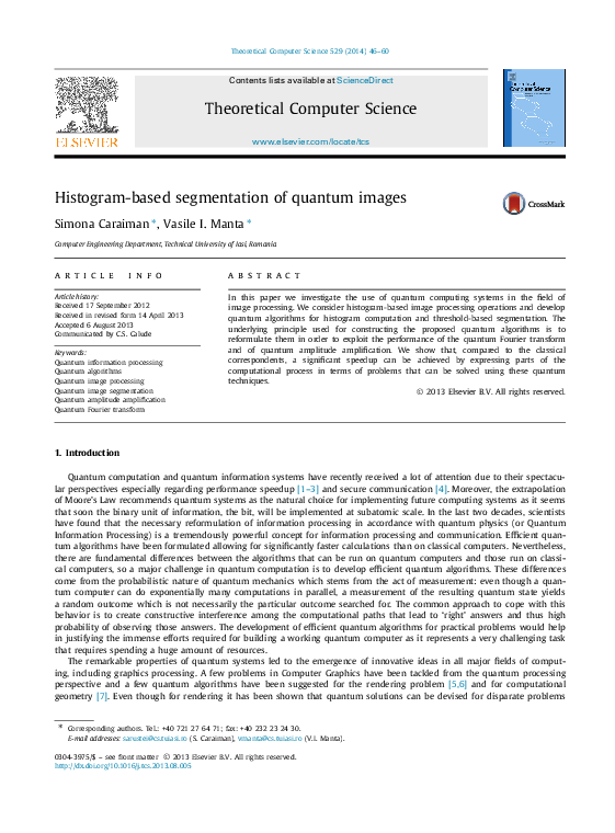 Pdf Histogram Based Segmentation Of Quantum Images