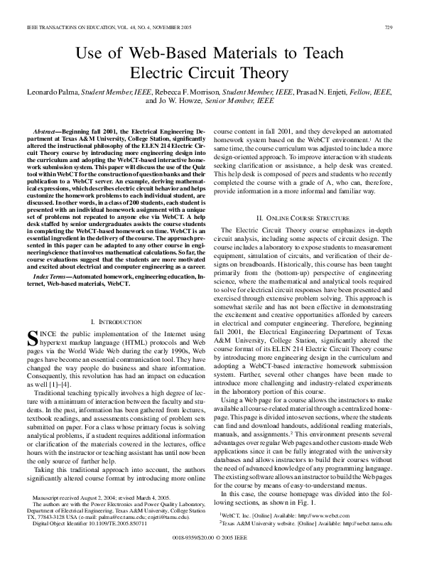 (PDF) Use of web-based materials to teach electric circuit theory