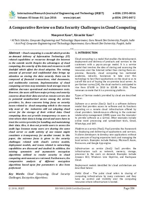 (PDF) A Comparative Review on Data Security Challenges in Cloud Computing