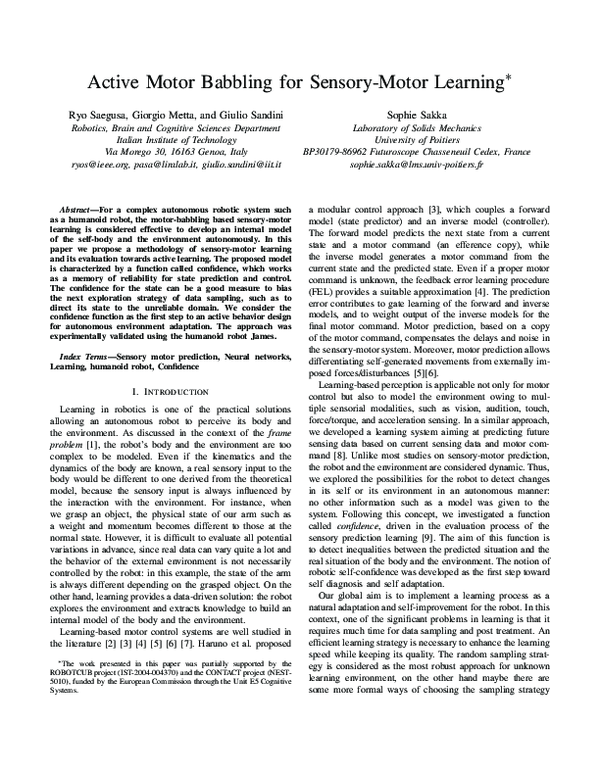 (PDF) Active motor babbling for sensorimotor learning