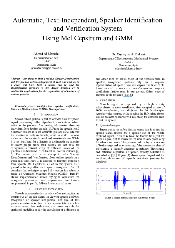 Pdf Automatic Text Independent Speaker Identification And