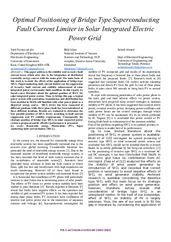 Doc Optimal Positioning Of Bridge Type Superconducting Fault Current