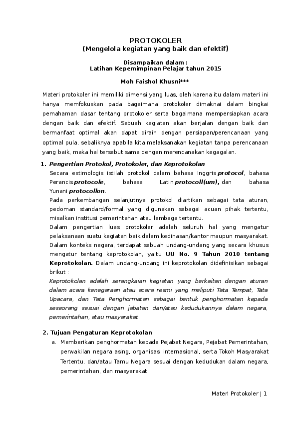 (DOC) PROTOKOLER (Mengelola kegiatan yang baik dan efektif) Disampaikan ...
