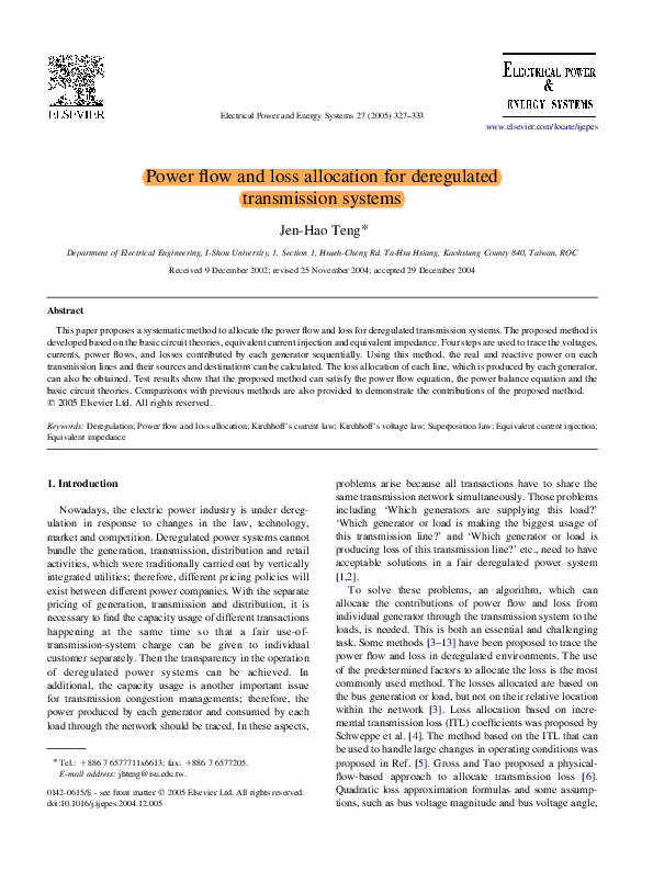 Power Flow And Loss Allocation For Deregulated Transmission Systems