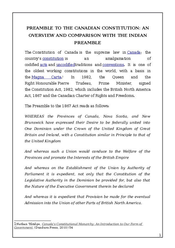 (DOC) PREAMBLE TO THE CANADIAN CONSTITUTION: AN OVERVIEW AND COMPARISON ...
