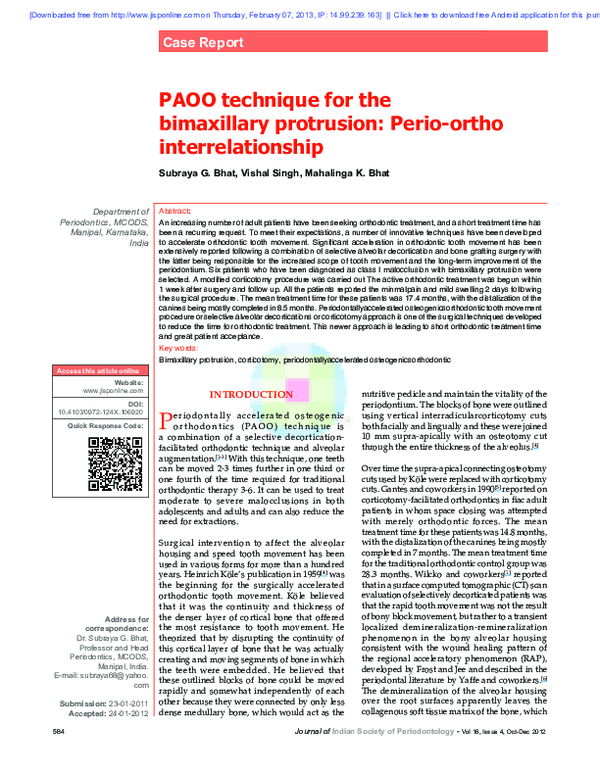 (PDF) PAOO technique for the bimaxillary protrusion: Perio-ortho ...