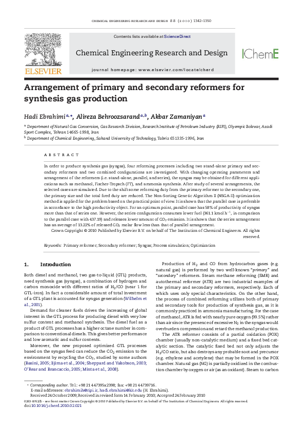 (PDF) Arrangement of primary and secondary reformers for synthesis gas ...