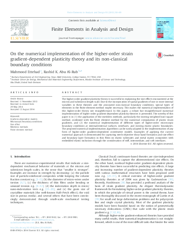 (PDF) On the numerical implementation of the higher-order strain gradient-dependent plasticity ...