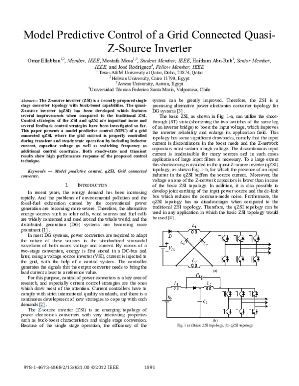 Pdf Model Predictive Control Of A Grid Connected Quasi Z Source Inverter