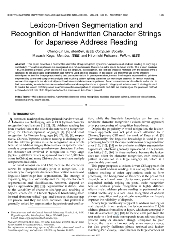 (PDF) Lexicon-Driven Segmentation and Recognition of Handwritten Character Strings for Japanese ...