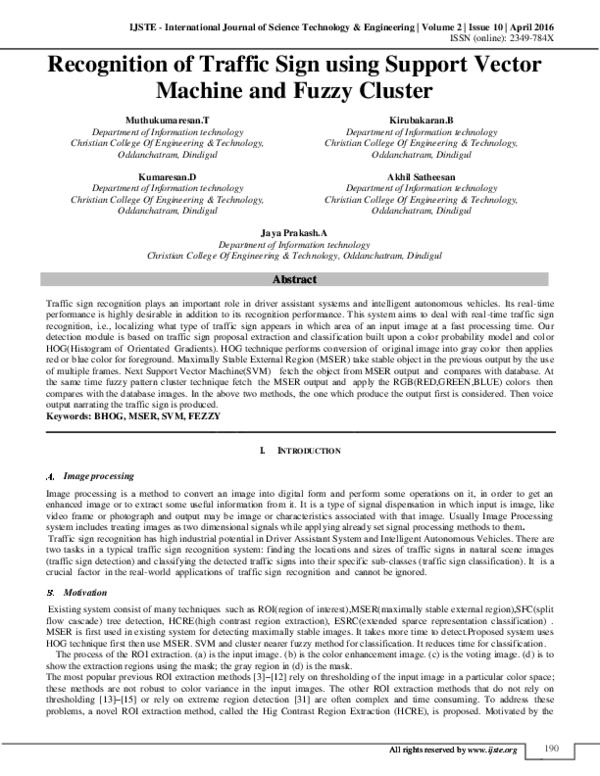 (PDF) Recognition of Traffic Sign using Support Vector Machine and Fuzzy Cluster