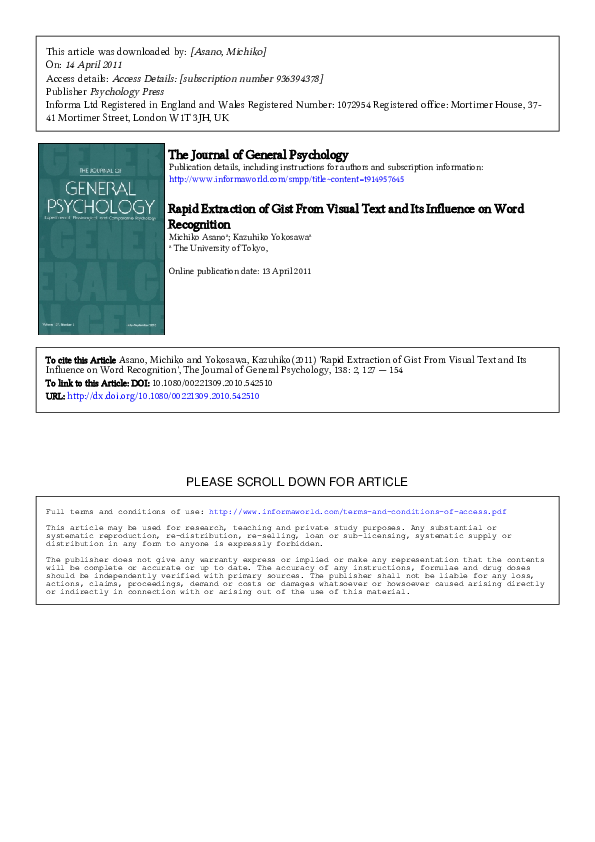 Pdf Rapid Extraction Of Gist From Visual Text And Its Influence On