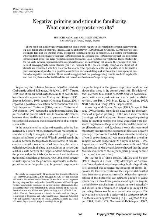 (PDF) Negative priming and stimulus familiarity: What causes opposite ...