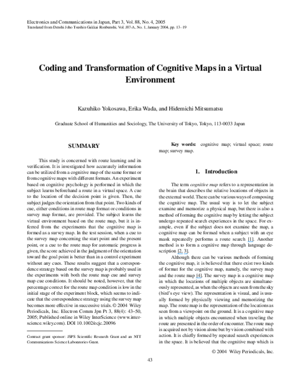 Pdf Coding And Transformation Of Cognitive Maps In A Virtual Environment