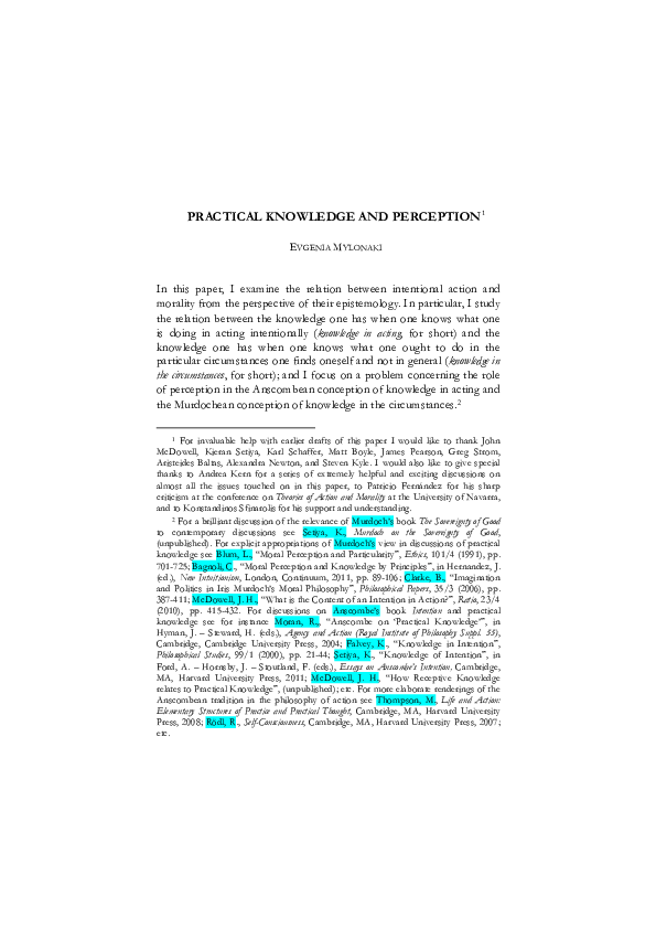 (PDF) Practical Knowledge and Perception