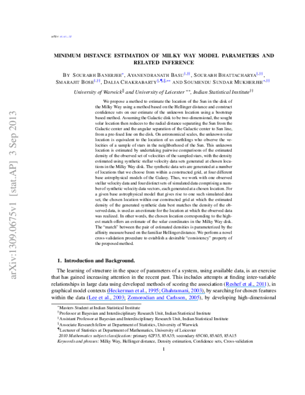 (PDF) Minimum Distance Estimation of Milky Way Model Parameters and Related Inference