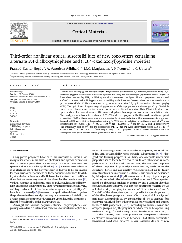 (PDF) Third-order nonlinear optical susceptibilities of new copolymers containing alternate 3,4 ...
