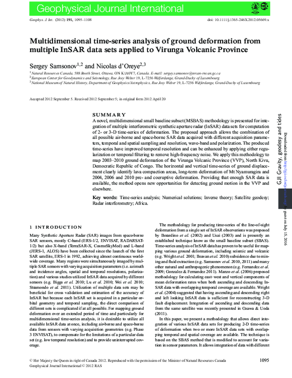(PDF) Multidimensional time-series analysis of ground deformation from multiple InSAR data sets ...