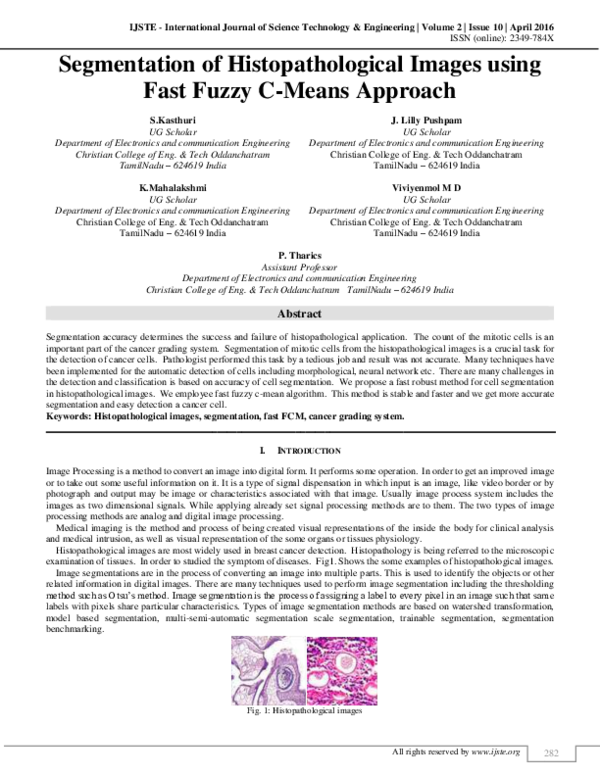 Pdf Segmentation Of Histopathological Images Using Fast Fuzzy C Means Approach Ijste