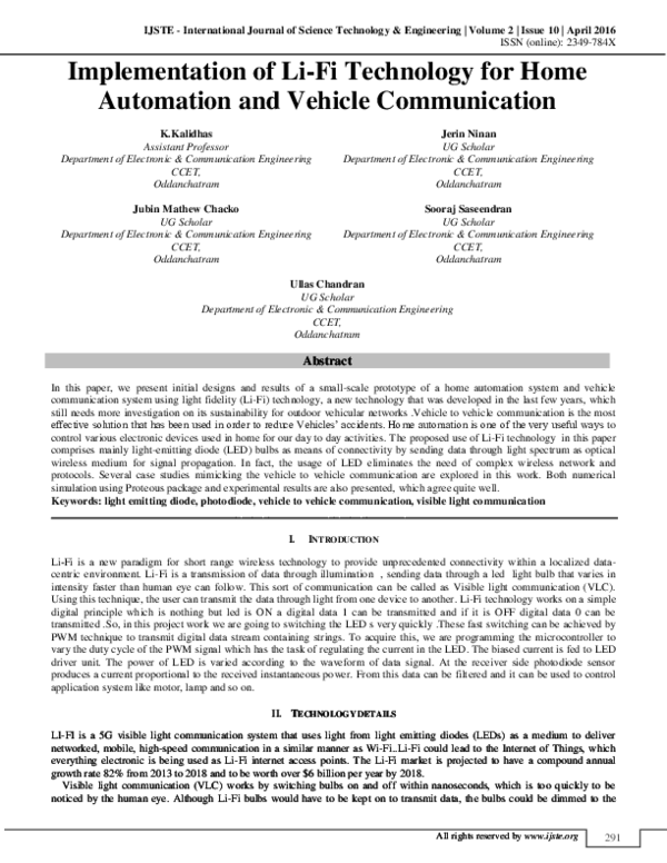 (PDF) Implementation of Li-Fi Technology for Home Automation and ...