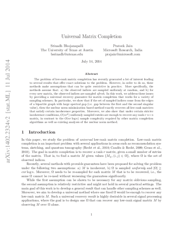 (PDF) Universal matrix completion
