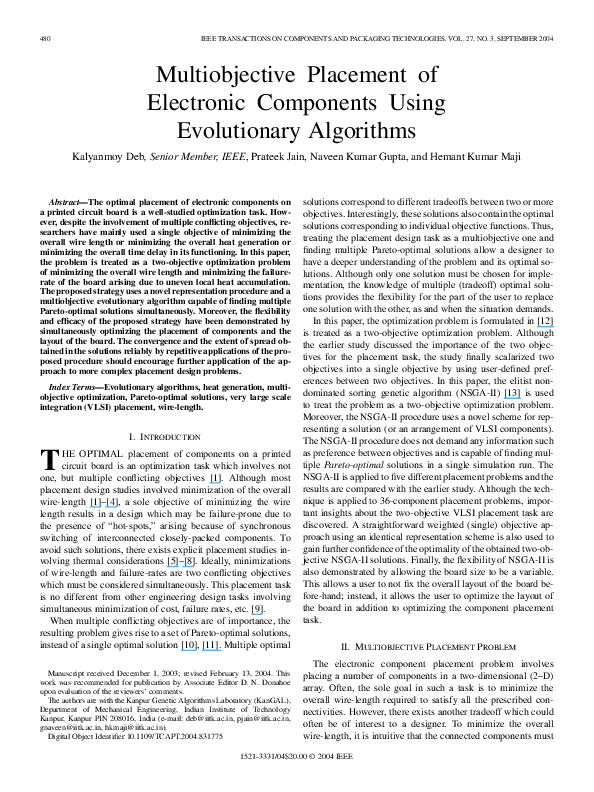(PDF) Multiobjective Placement of Electronic Components Using Evolutionary Algorithms