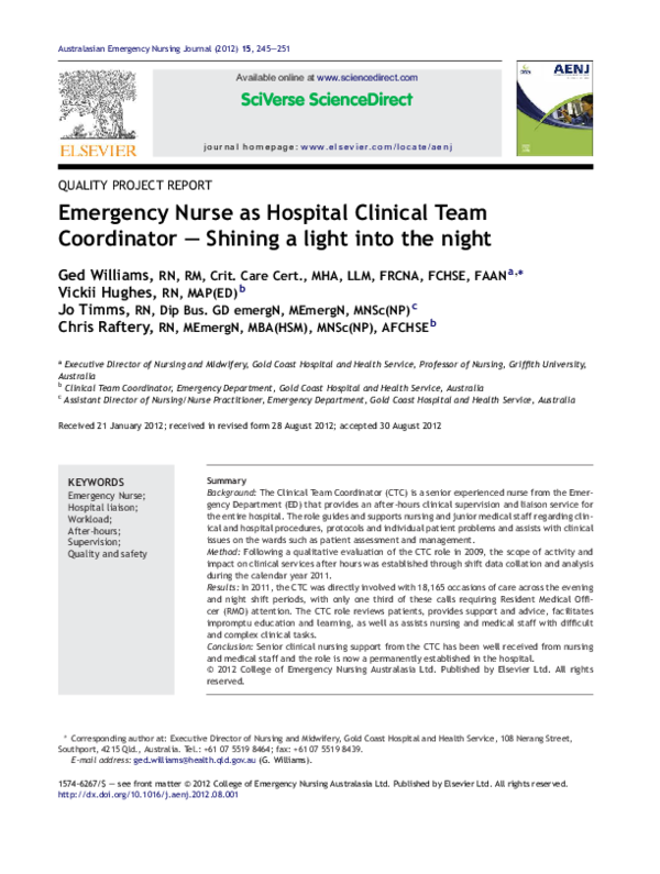 (PDF) Emergency Nurse as Hospital Clinical Team Coordinator – Shining a ...