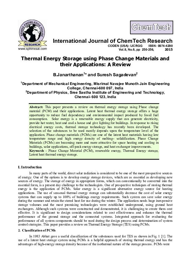 (PDF) Thermal Energy Storage using Phase Change Materials and their Applications: A Review