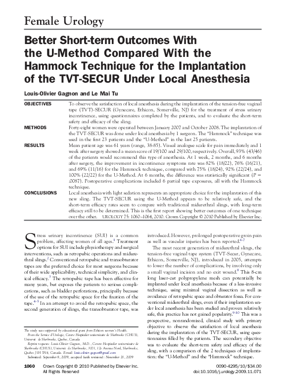 (PDF) Better Short-term Outcomes With the U-Method Compared With the ...