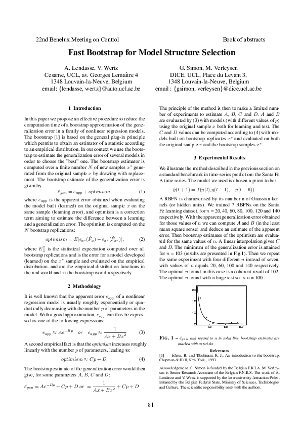 (PDF) Fast Bootstrap for Model Structure Selection