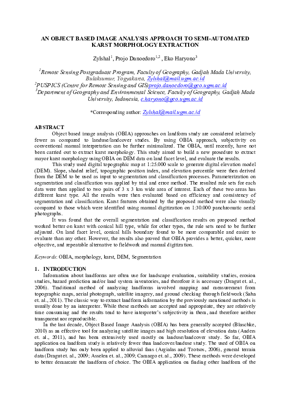 Pdf An Object Based Image Analysis Approach To Semi Automated Karst