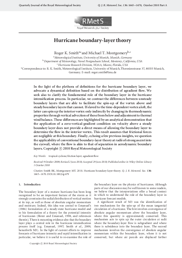(PDF) Hurricane boundary-layer theory