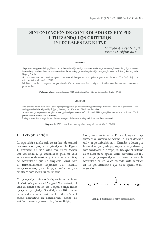 (PDF) SINTONIZACIÓN DE CONTROLADORES PI Y PID UTILIZANDO LOS CRITERIOS ...