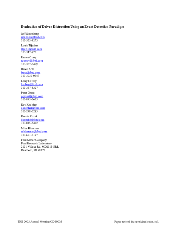 Pdf Driver Distraction Evaluation With Event Detection Paradigm
