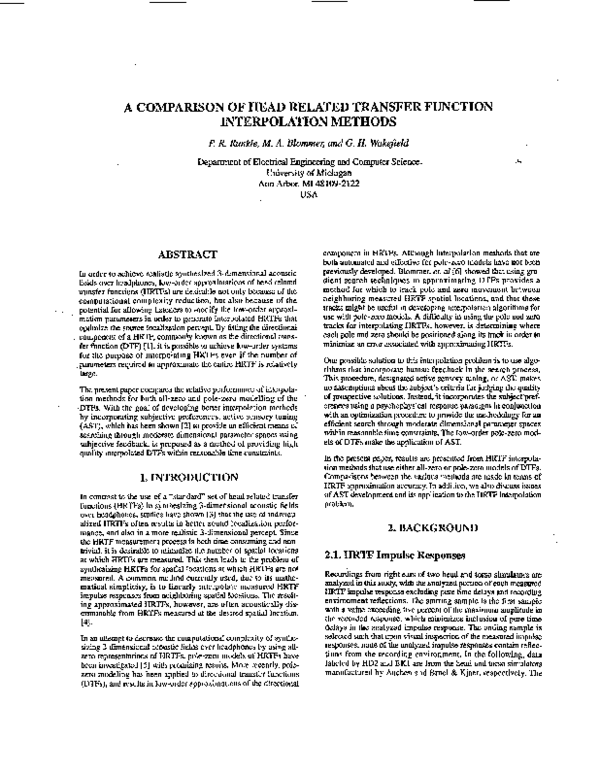 (PDF) A comparison of head related transfer function interpolation methods