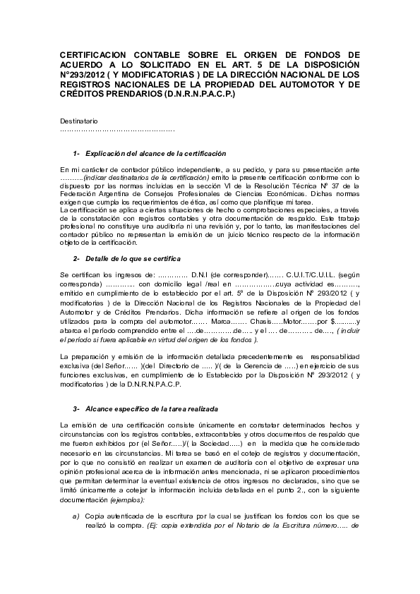 (DOC) CERTIFICACION CONTABLE SOBRE EL ORIGEN DE FONDOS DE ACUERDO A LO ...