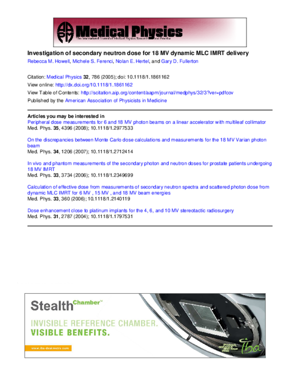 (PDF) Investigation of secondary neutron dose for 18 MV dynamic MLC IMRT delivery
