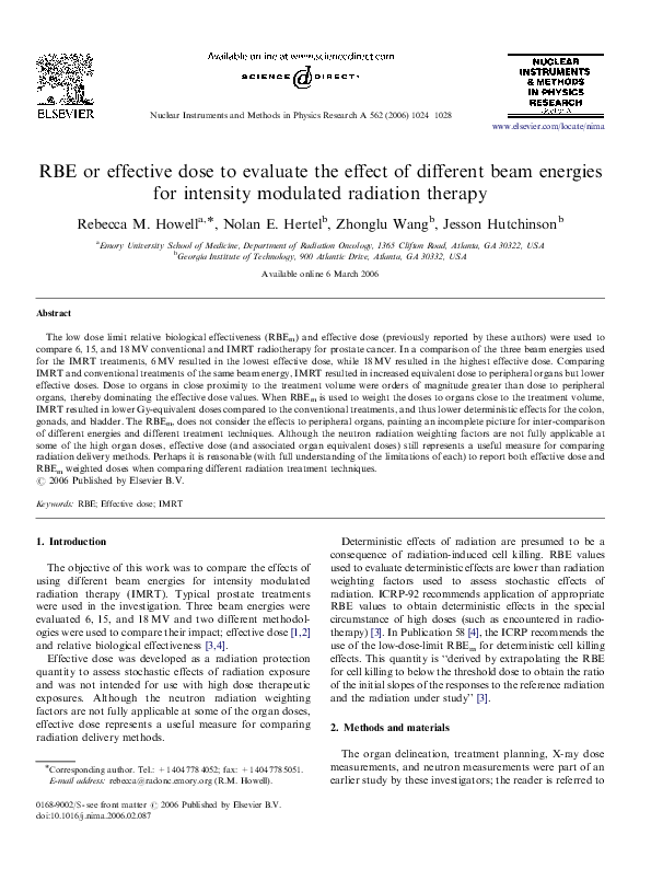 (PDF) RBE or effective dose to evaluate the effect of different beam ...