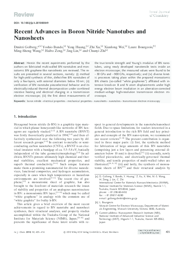 (PDF) Recent Advances in Boron Nitride Nanotubes and Nanosheets