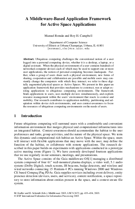 Pdf A Middleware Based Application Framework For Active Space