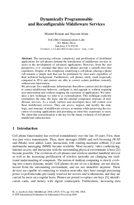 (PDF) Dynamically Programmable and Reconfigurable Middleware Services