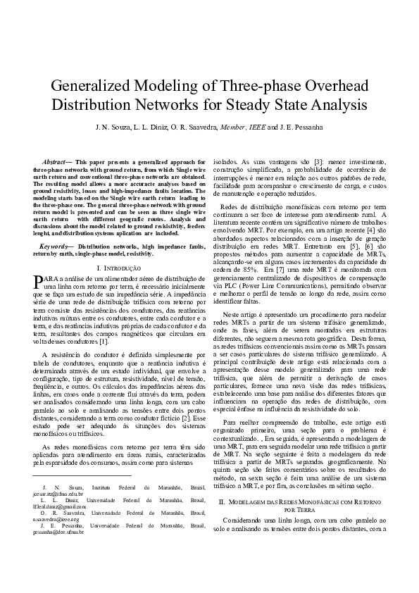 (PDF) Generalized Modeling of Three-phase Overhead Distribution Networks for Steady State Analysis