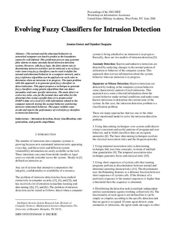 (PDF) Evolving fuzzy classifiers for intrusion detection