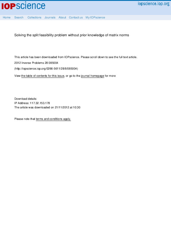 Pdf Solving The Split Feasibility Problem Without Prior Knowledge Of