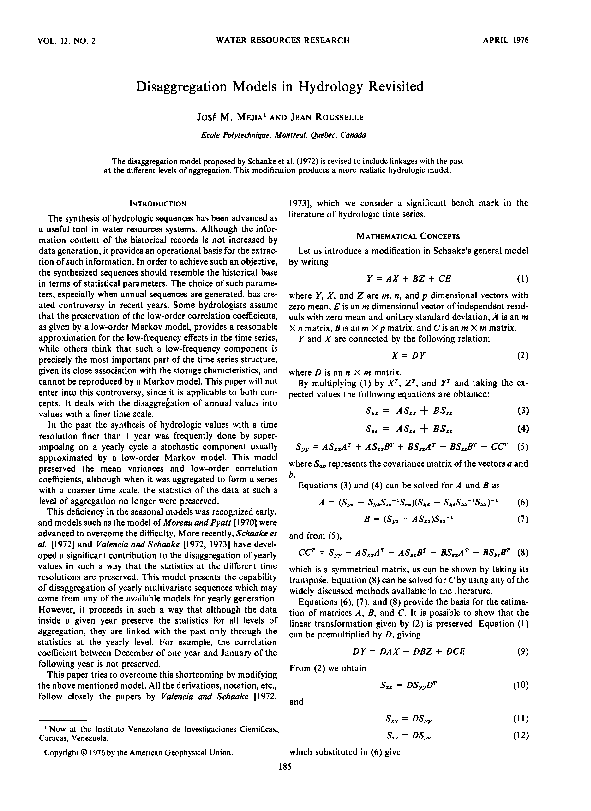 (PDF) Disaggregation models in hydrology revisited
