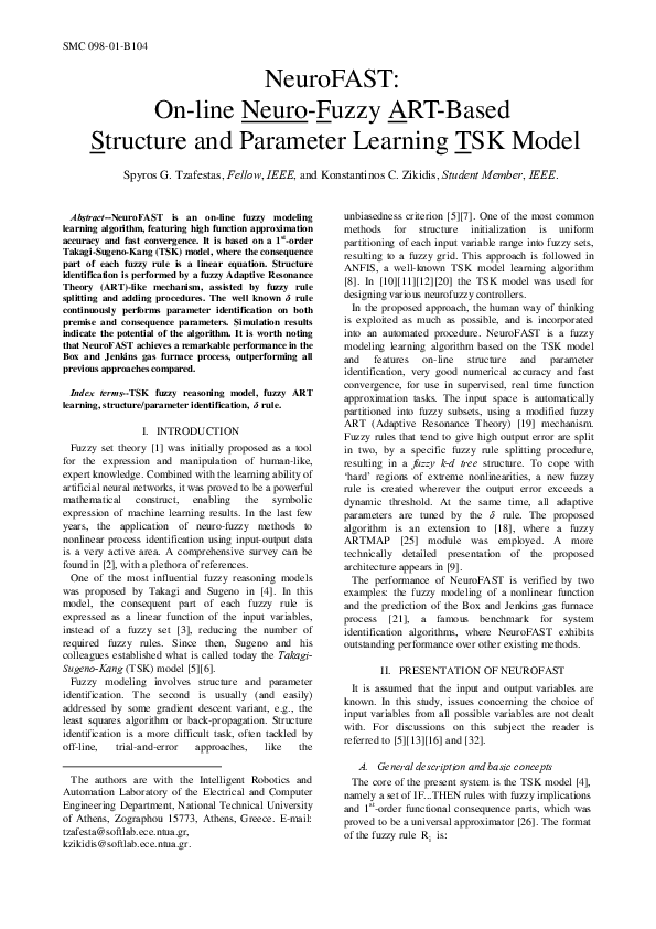 (PDF) NeuroFAST: on-line neuro-fuzzy ART-based structure and parameter learning TSK model