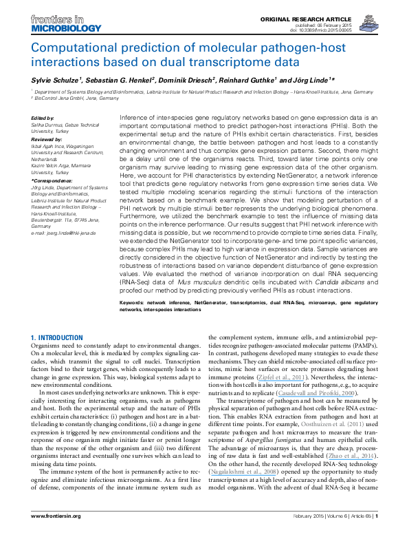 Pdf Computational Prediction Of Molecular Pathogen Host Interactions Based On Dual