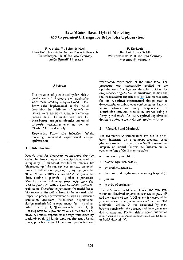 (PDF) Data mining based hybrid modelling and experimental design for bioprocess optimisation