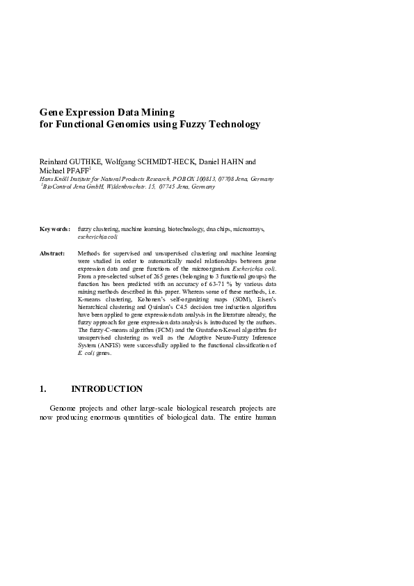 (PDF) Gene Expression Data Mining for Functional Genomics using Fuzzy Technology